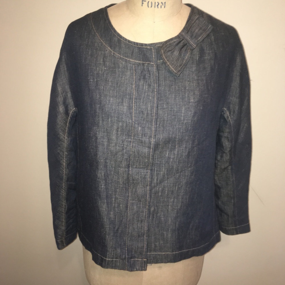 Talbots Blue Light Weight Denim Jacket With Bow - Gem